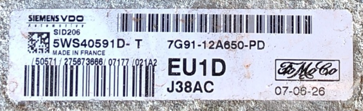 Plug & Play Siemens Engine ECU, Ford, SID 206, 5WS40591D-T, 5WS40591DT ...